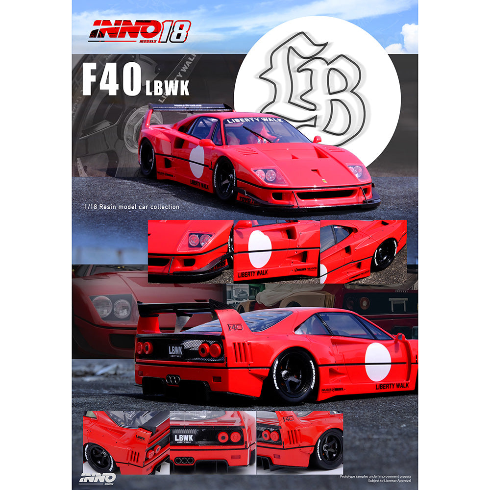 INNO Models 1:18 Ferrari F40 Liberty Walk in Red – Model Cars Houston
