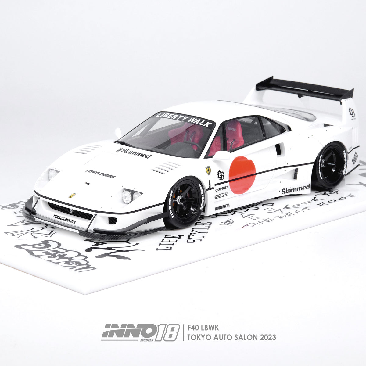 INNO Models 1:18 Ferrari F40 Liberty Walk in White Tokyo Auto Salon 20 ...