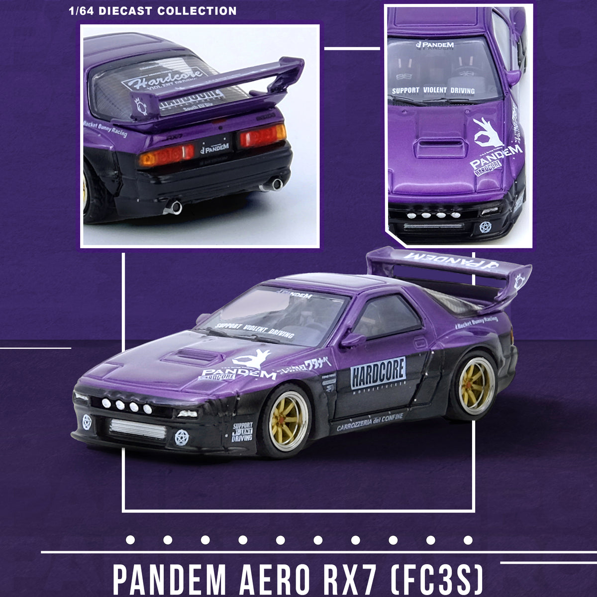 *PREORDER* INNO64 1:64 Mazda RX-7 (FC3S) "PANDEM ROCKET BUNNY" in Purp – Model Cars Houston